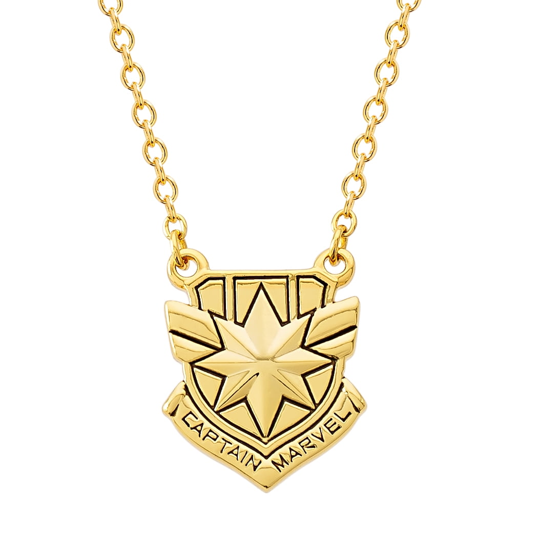 Marvel Women's Gold Plated Captain Marvel Shield Pendant Necklace ...