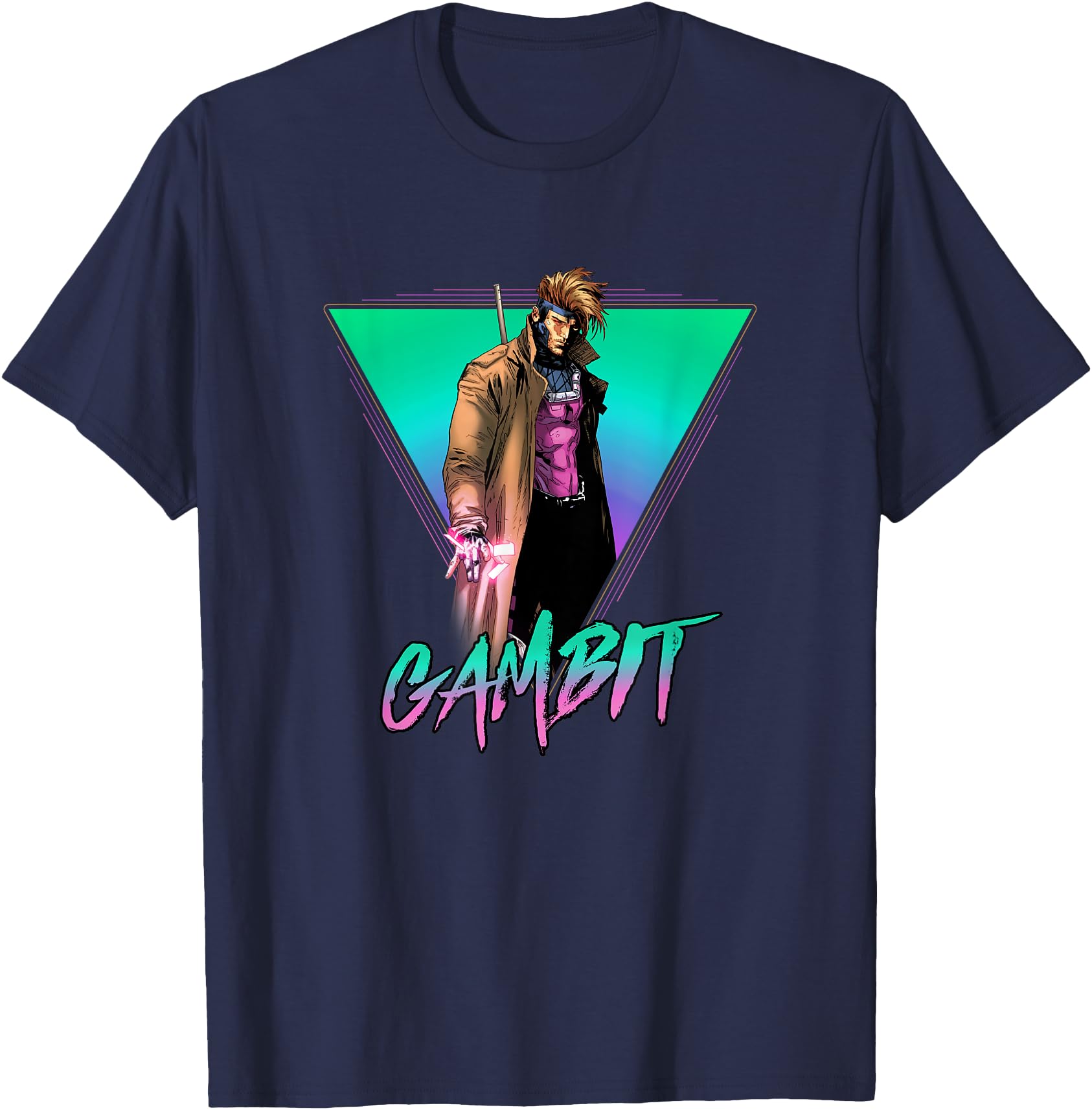 Marvel X-Men Gambit Epic Neon 80's Style Retro Portrait T-Shirt for Men ...