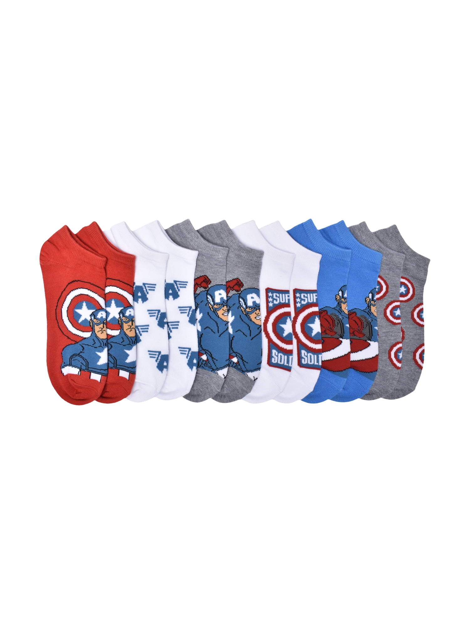 Marvel's Captain America Boys No Show Socks, 6 Pairs, Sizes S (4-8.5 ...
