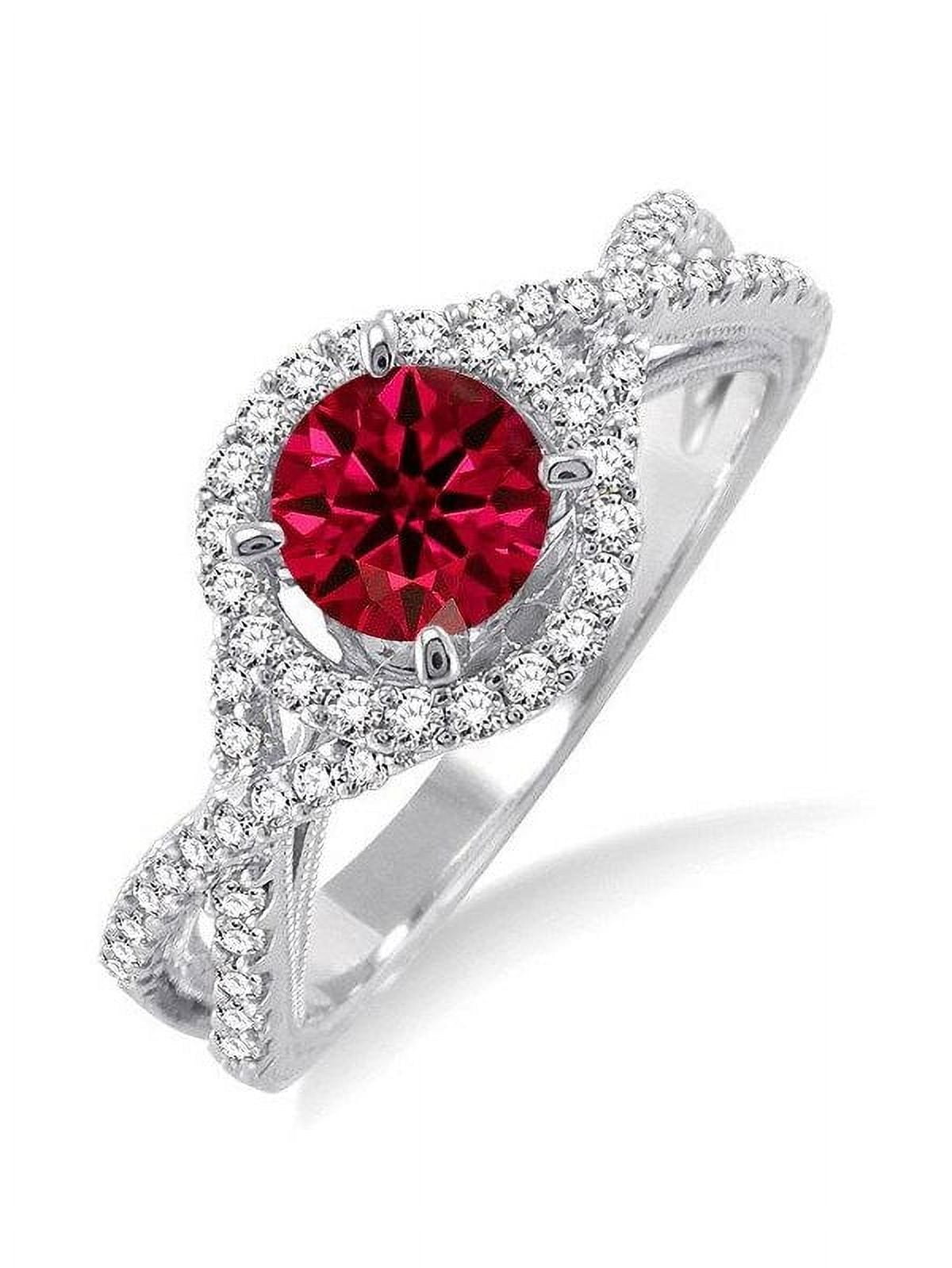 Marvellous 1.50 Carat Round Red Ruby And Diamond Moissnaite Engagement ...