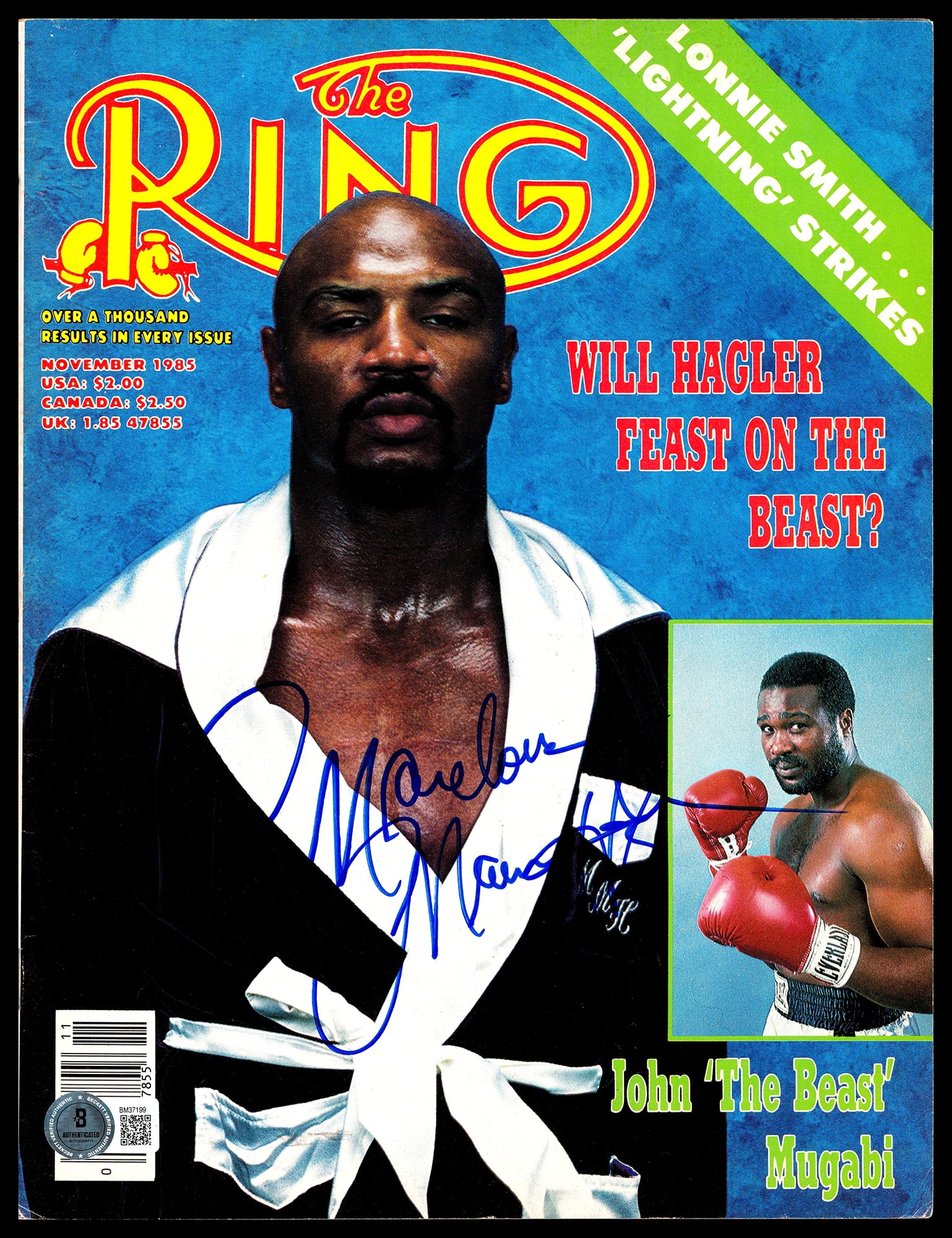 Marvelous Marvin Hagler Autographed Magazine Beckett BAS QR #BM37199 ...