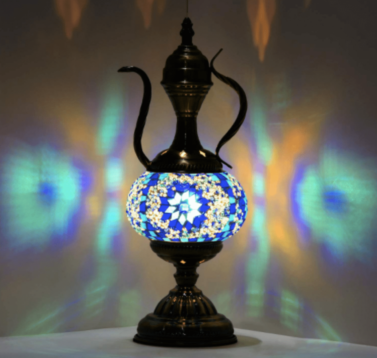 Marvelous Tiffany Style Night Light with Bronze BaseTurkish Marrakech ...