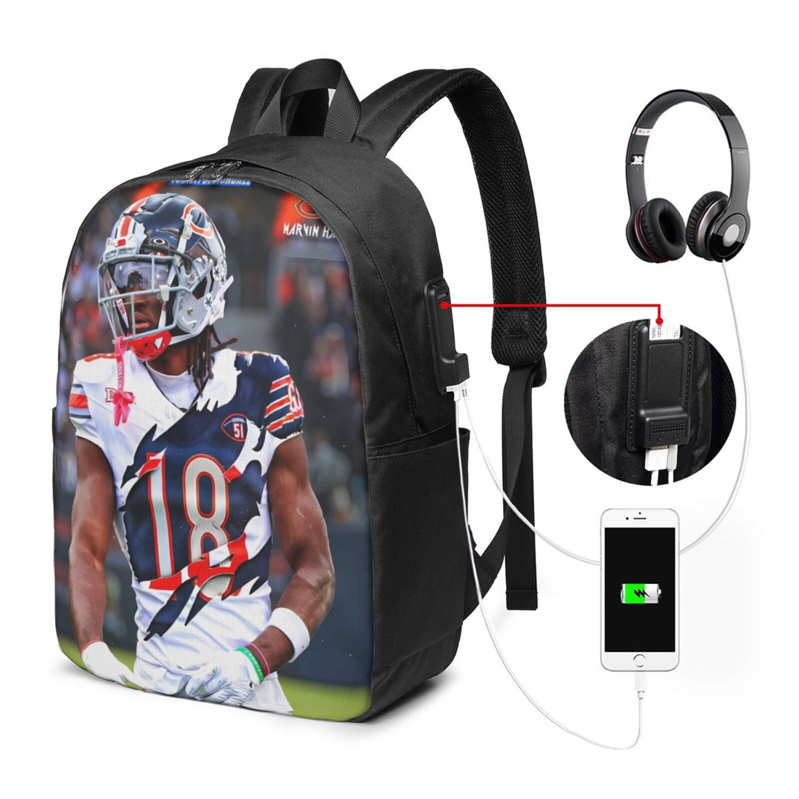 Marvin Harrison Jr Custom Laptop Backpack, Football Team Logo Fan ...