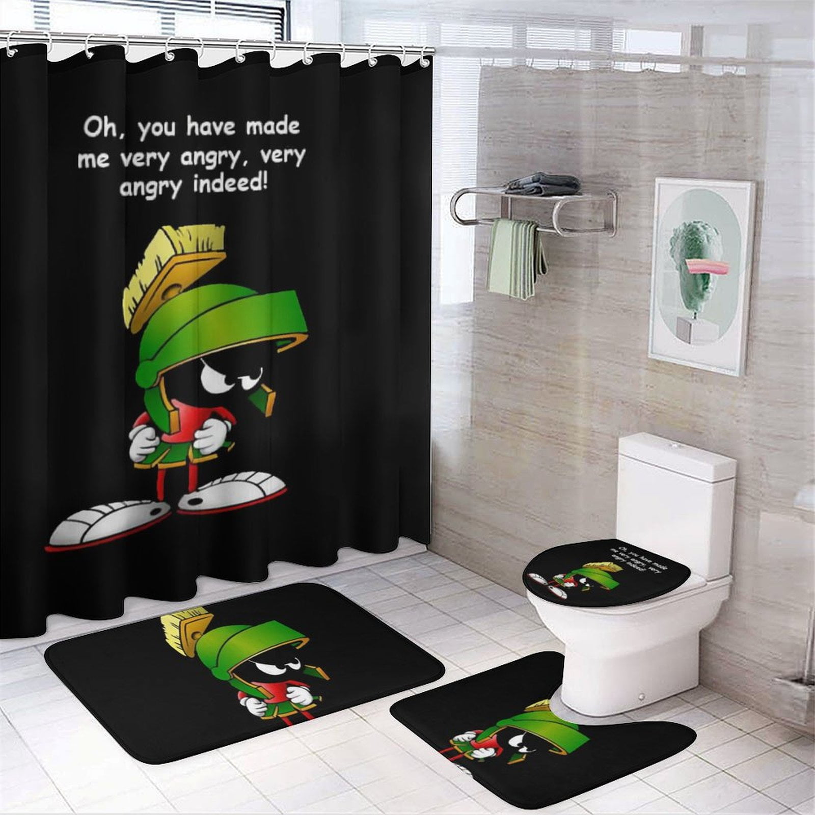 Marvin The Martian 4 Pcs Shower Curtain Sets with Non-Slip Rugs, Toilet ...