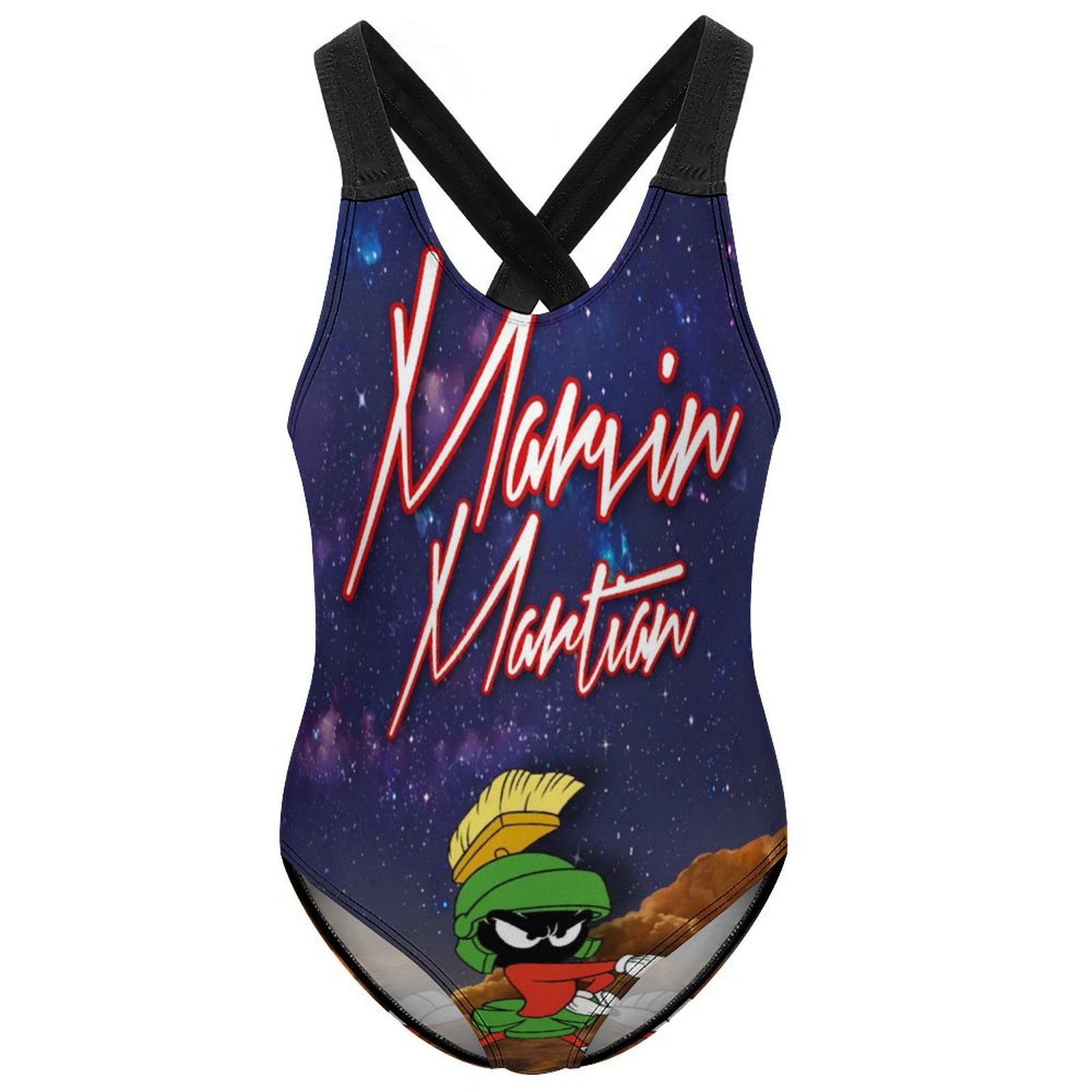 Marvin The Martian Girls Swimwear Cartoon Cross Shoulder Swimsuit ...