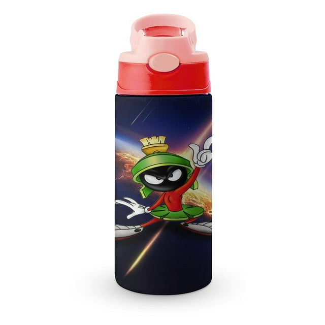 Marvin the Martian Kids Water Bottle with Straw Lid Insulated Stainless Steel Reusable Tumbler ...