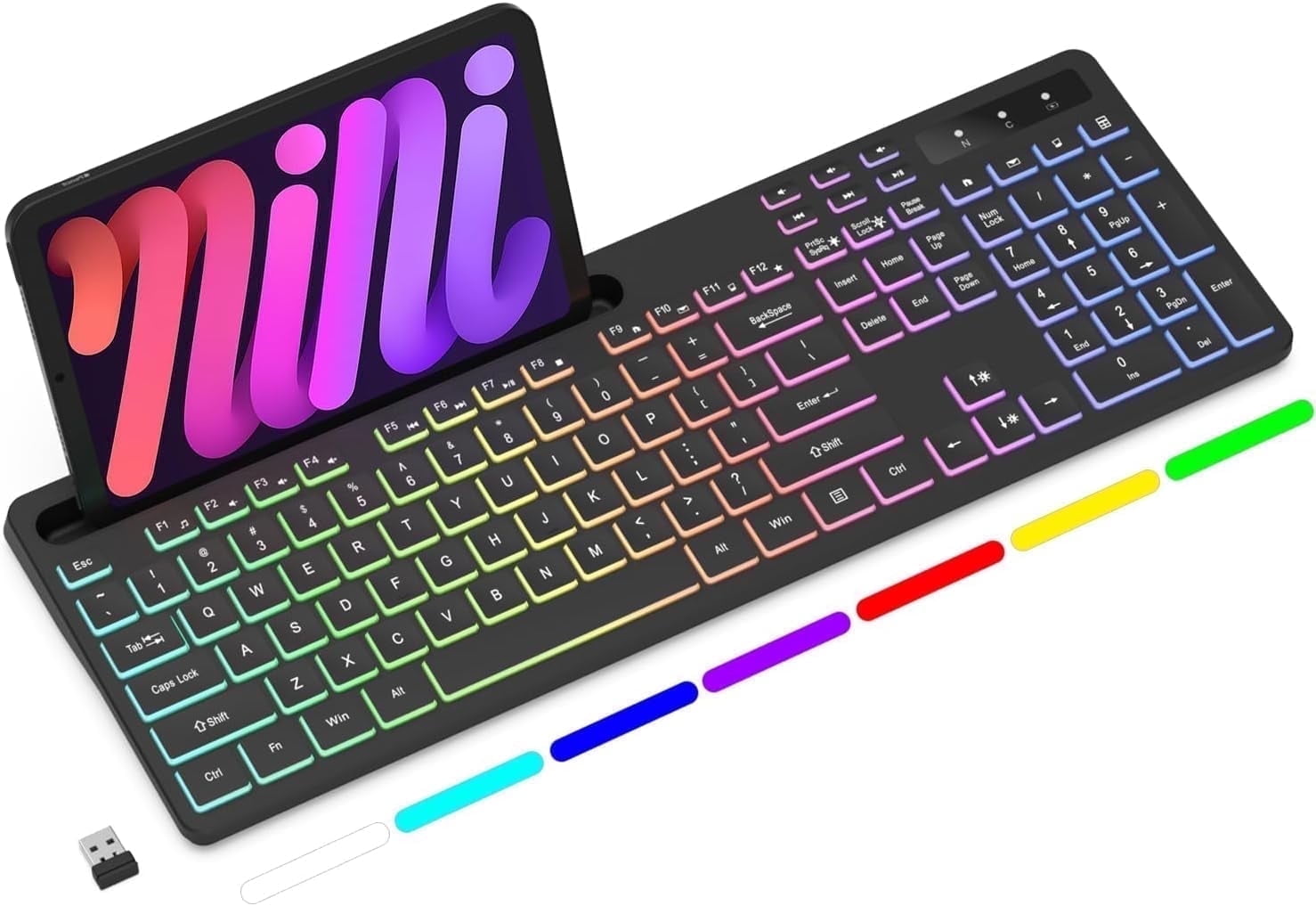 Wireless Keyboard with 7-Color RGB Backlit, Marvo Full-Size Computer ...