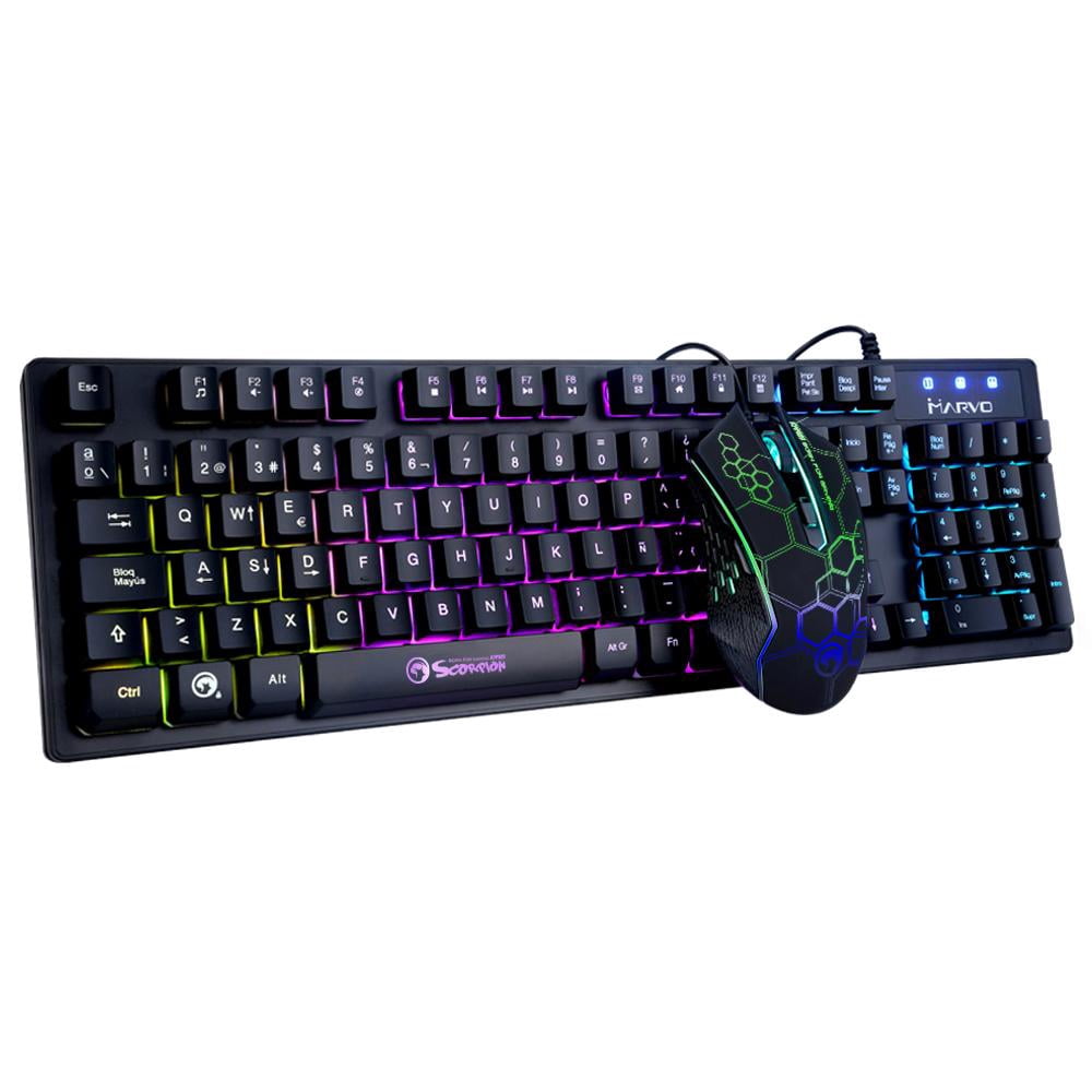Marvo Scorpion KM409 7 Colour Rainbow LED USB Gaming Keyboard & Mouse ...