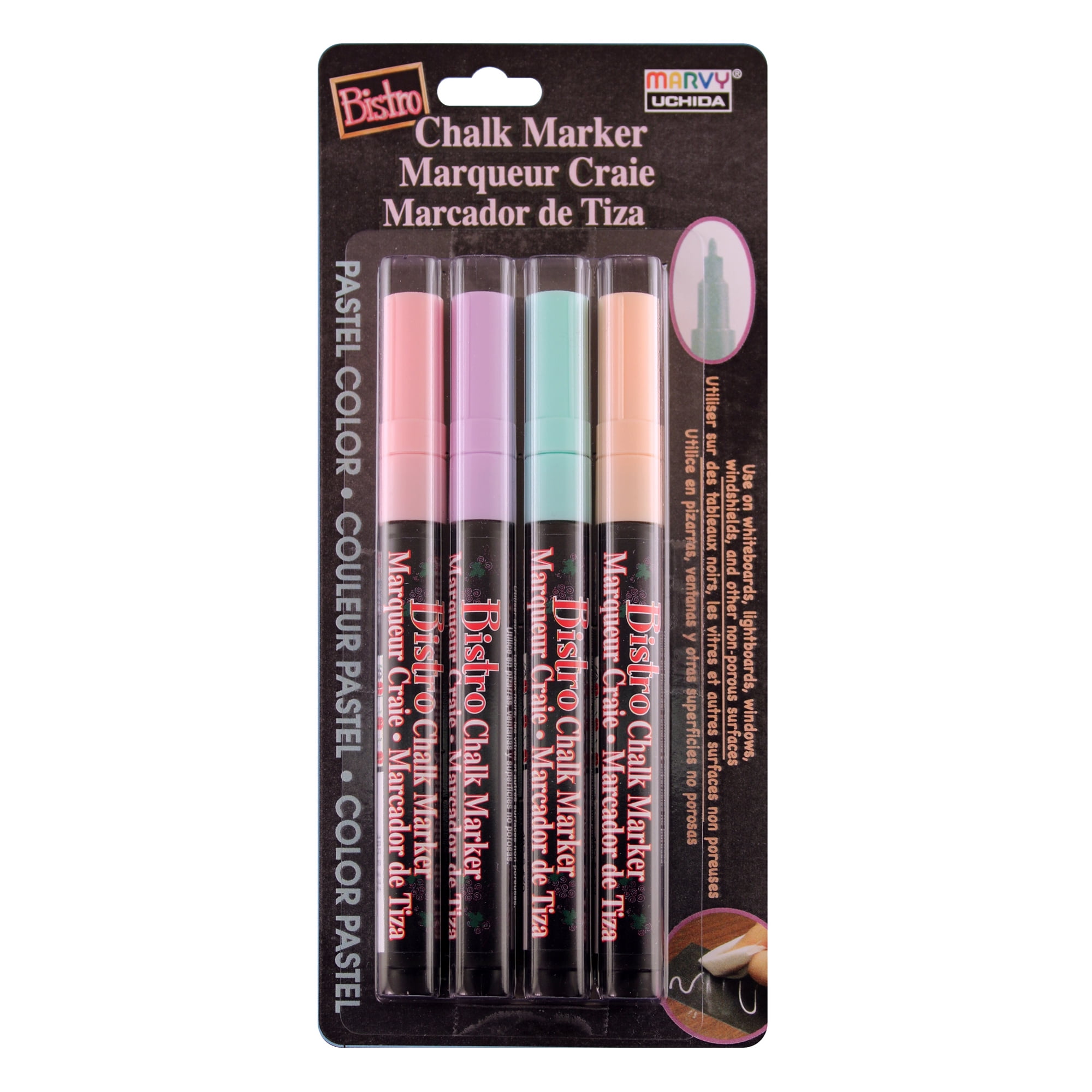 Marvy Uchida Bistro Chalk Markers, Fine Tip, Pastel Colors, 4-Pack ...