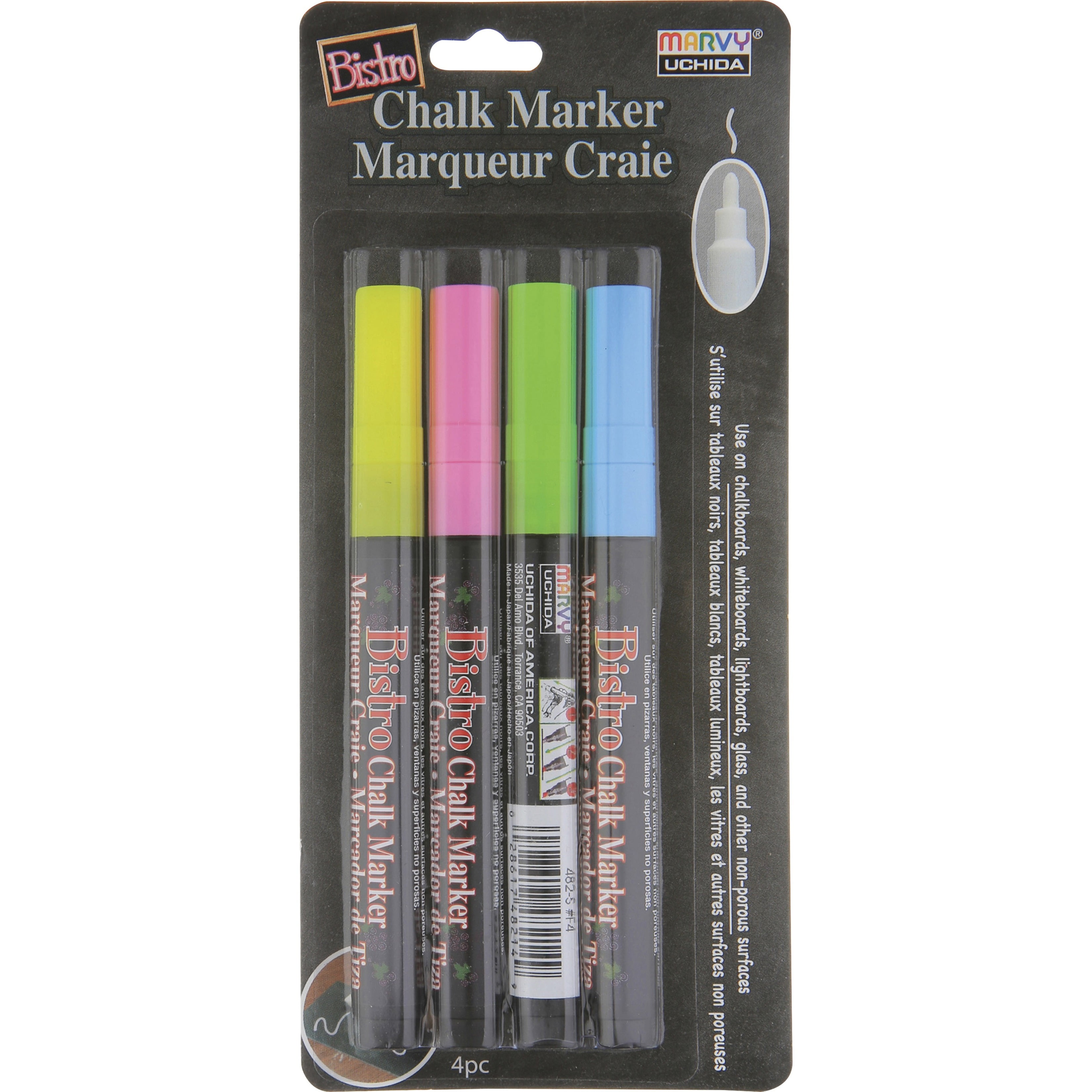 Marvy Uchida Bistro Chalk Marker, Fine Tip, Neon Colors, 4 Pc Set ...