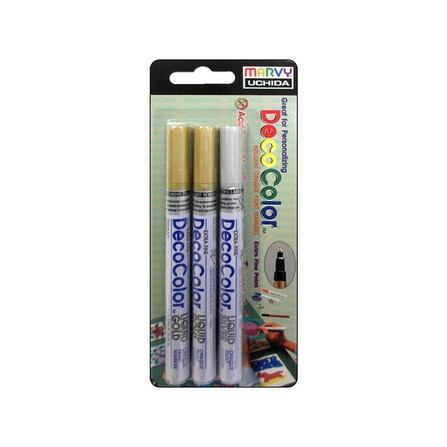 Marvy Uchida Decocolor Extra Fine Paint Marker Set Of 3 Slv, 2 Gld ...