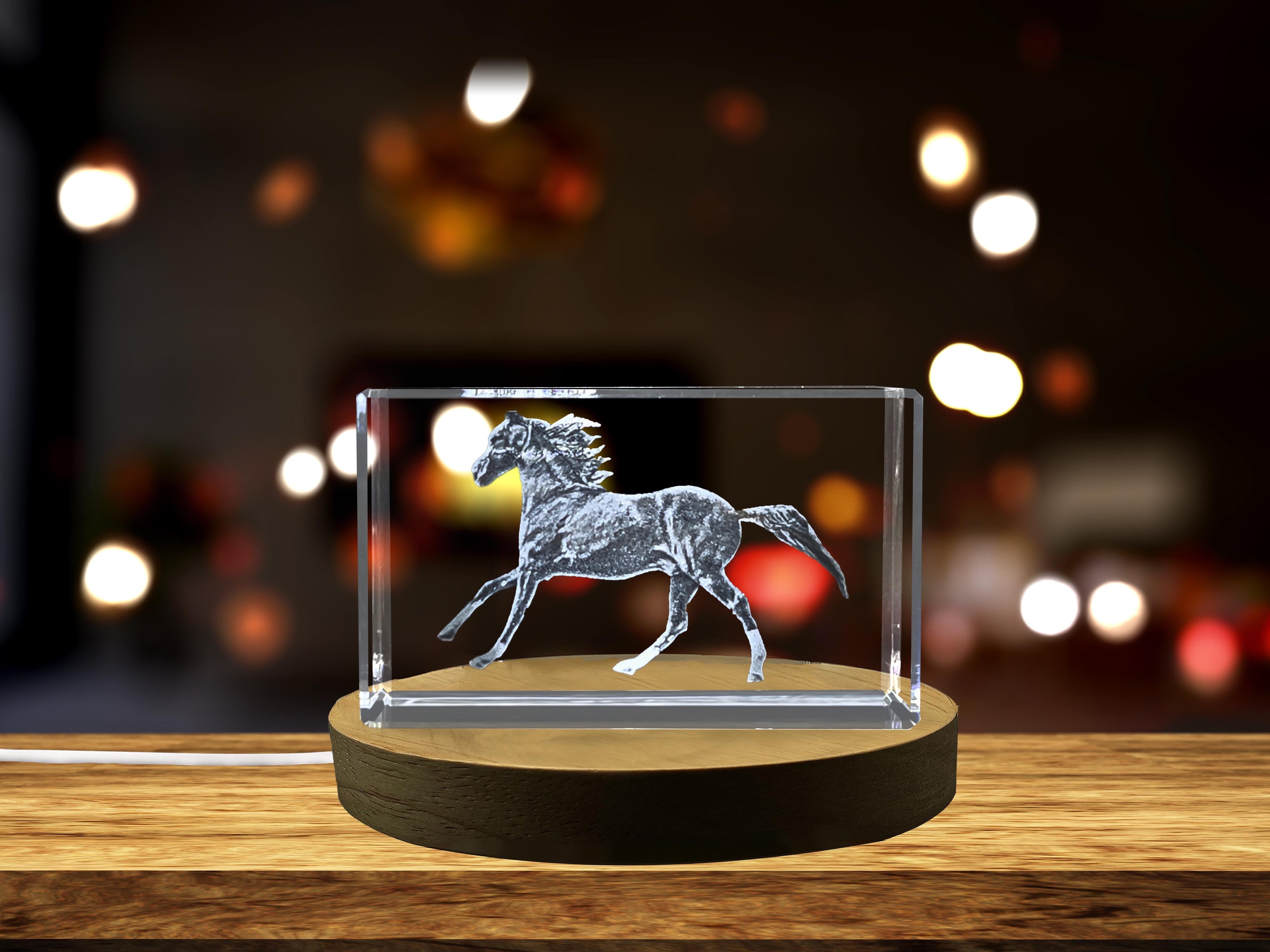 Marwari Horse 3D Engraved Crystal Gift | Indian Horse Crystal Statue ...
