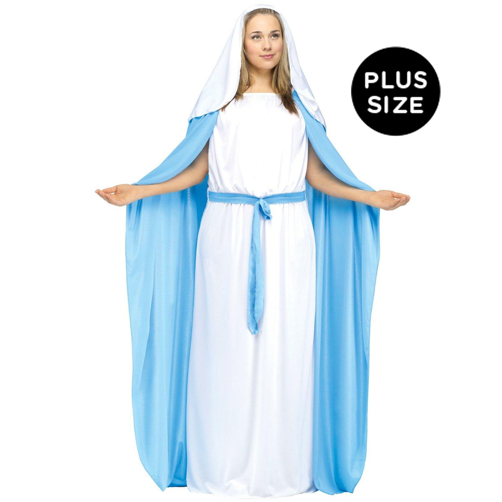 Halloween Mary Costume with White Gown, Blue Belt, Cloak and Veil ...