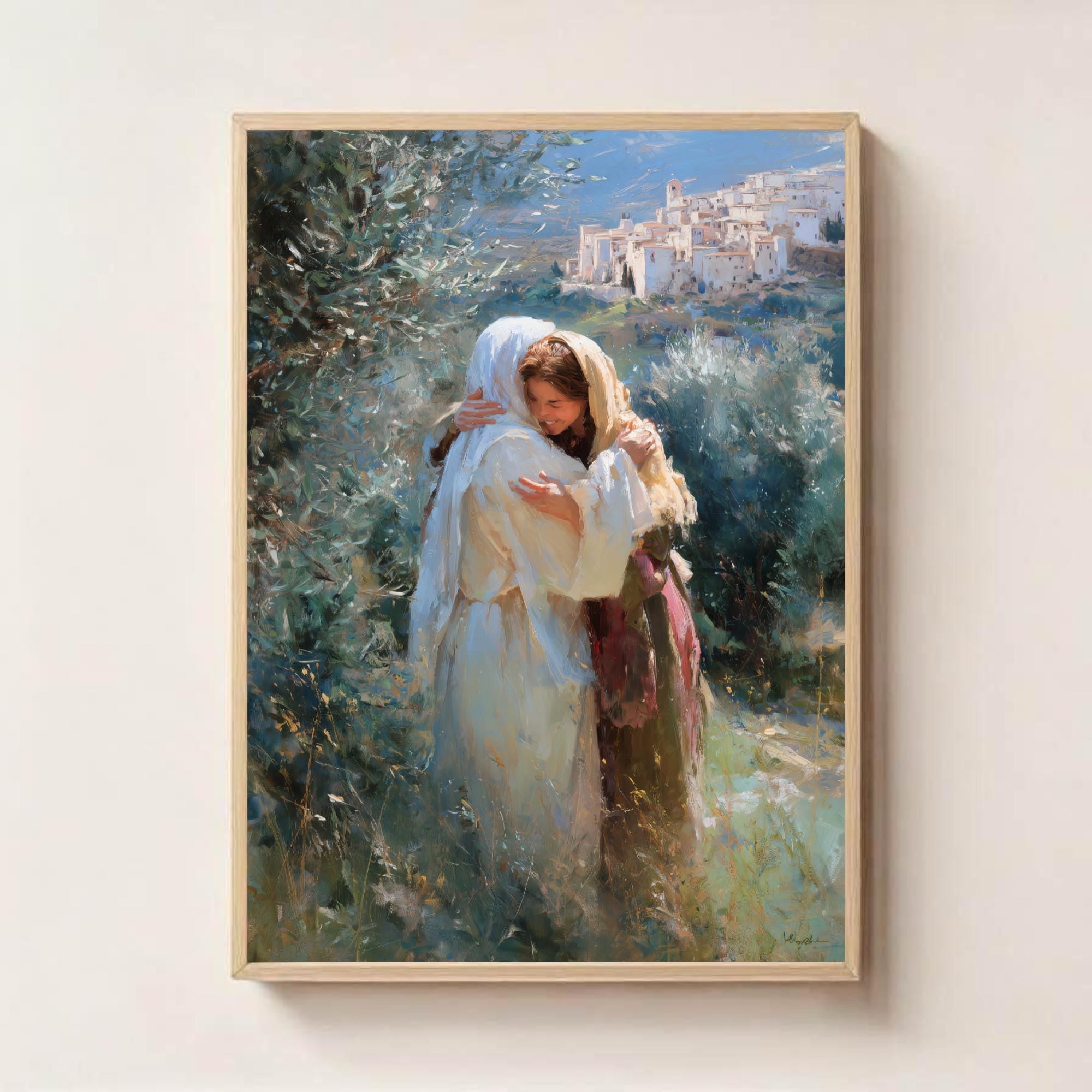 Mary And Elizabeth – The Visitation Bible Scene, Tender Spiritual Art ...