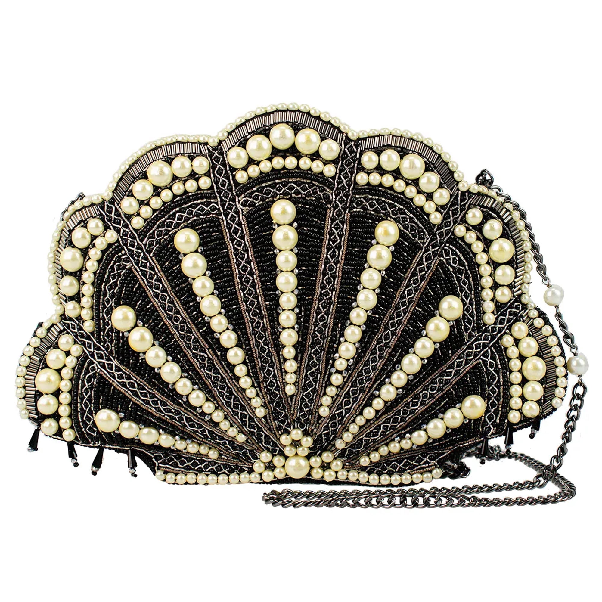 Mary Frances Ocean of Pearls Shell Crossbody Handbag Black Silver Bag ...