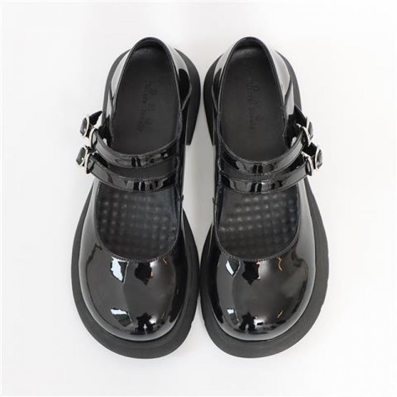 Mary Jane Leather Shoes Sweet Patent Leather round Toe Vintage Preppy Style Soft Leather ...
