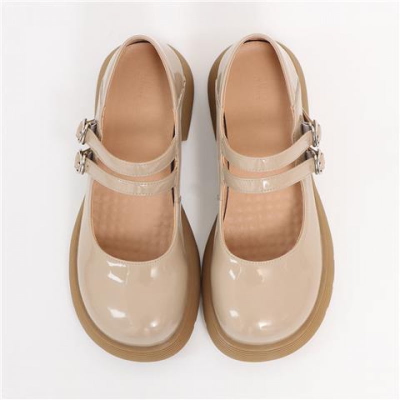 Mary Jane Leather Shoes Sweet Patent Leather round Toe Vintage Preppy Style Soft Leather ...