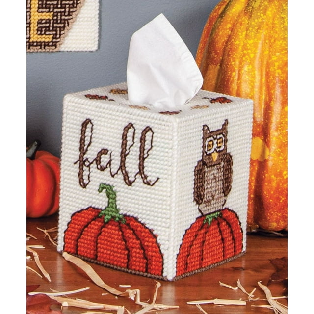 Mary Maxim Plastic Canvas Tissue Box Kit 5"-Autumn Welcome (7 count ...
