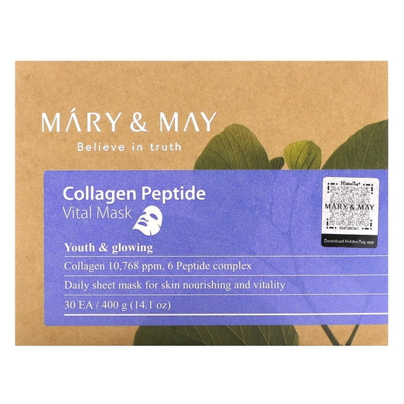 Mary & May, Collagen Peptide Vital Mask, 30 Sheets, Skin Nourishing and ...