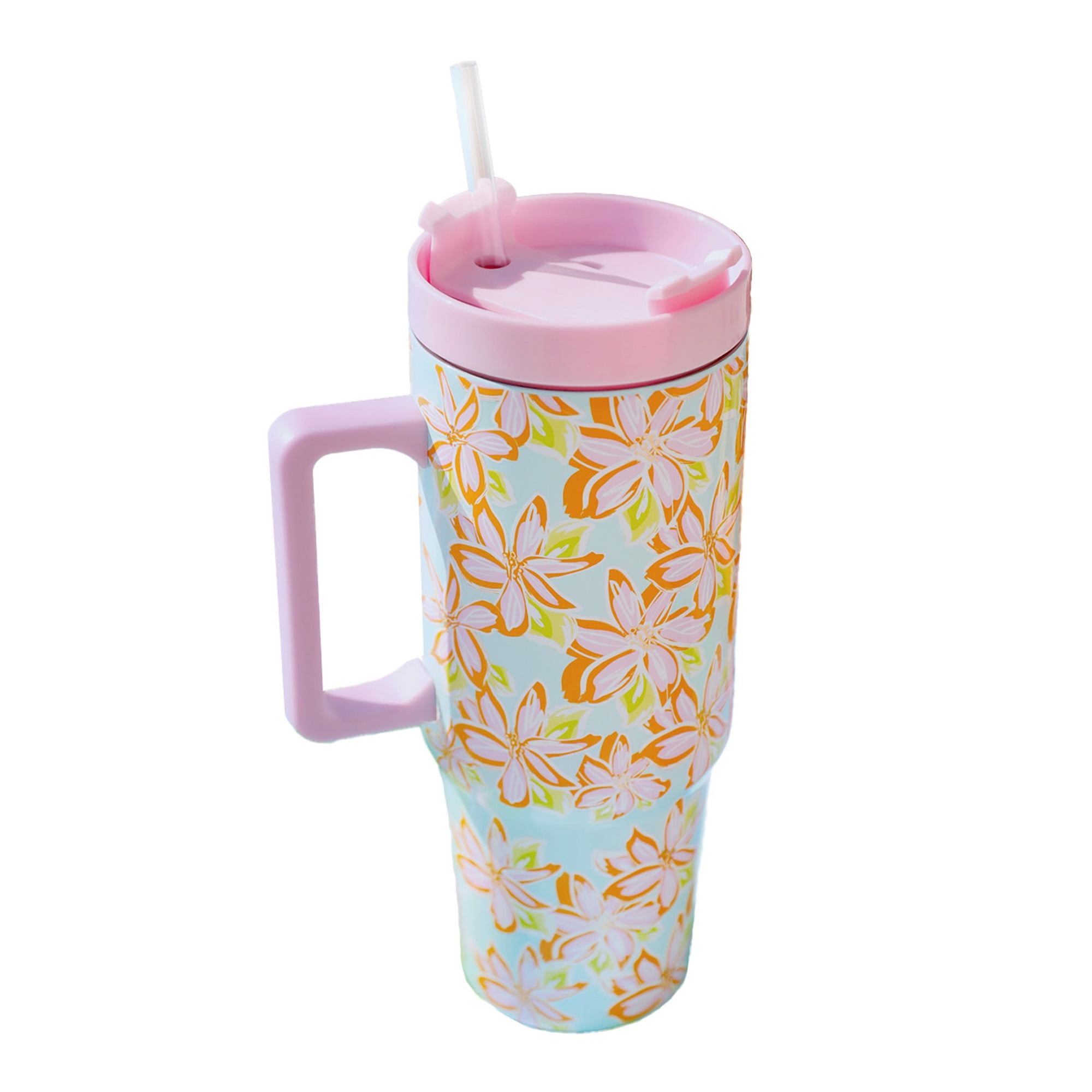 Mary Square Paradise View Pale Pink Floral 30 ounce Stainless Steel ...