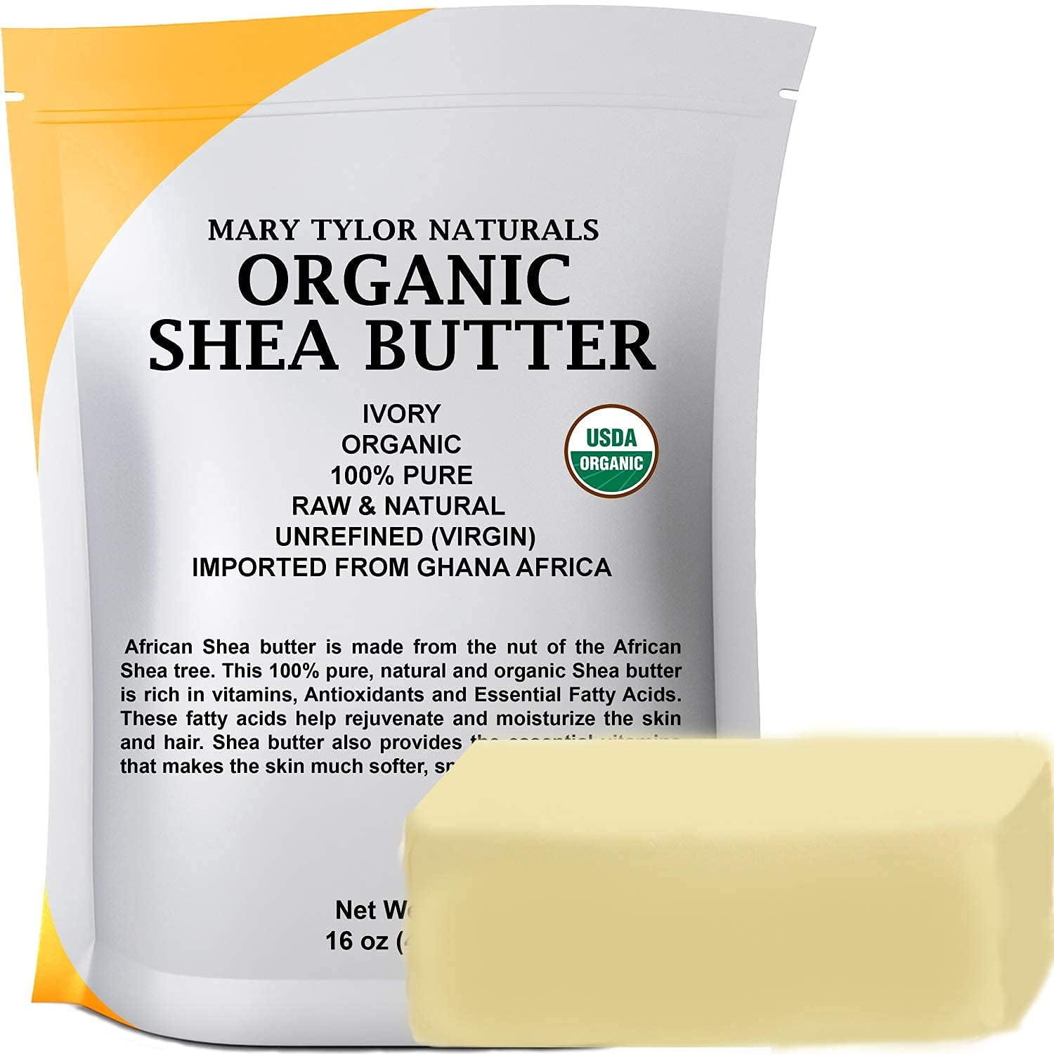 Mary Tylor Naturals Organic TGF4 Shea butter 1 lb - USDA Certified Raw ...