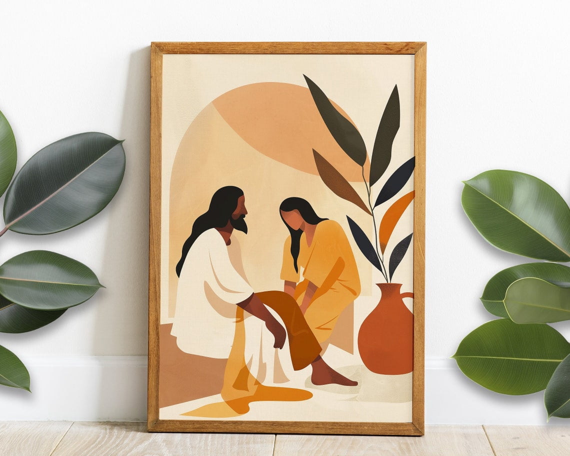 Mary with Alabaster Flask Art John 12 3 Jesus Bible Poster Feet Washing ...