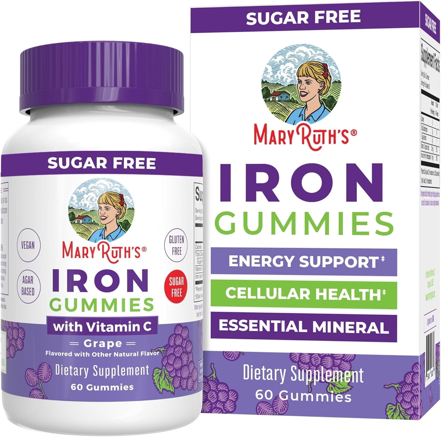 MaryRuth's Iron Gummies, Vegan, Grape Flavor, 100% Daily Value, 60 ...