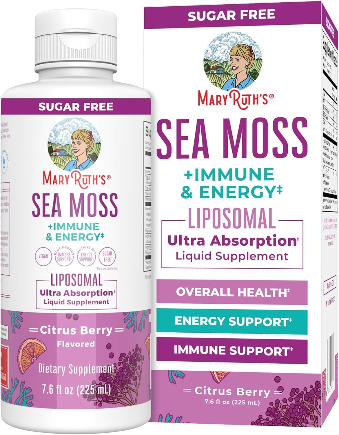 MaryRuth's Elderberry Citrus Berry Liposomal Sea Moss Herbal Supplement ...