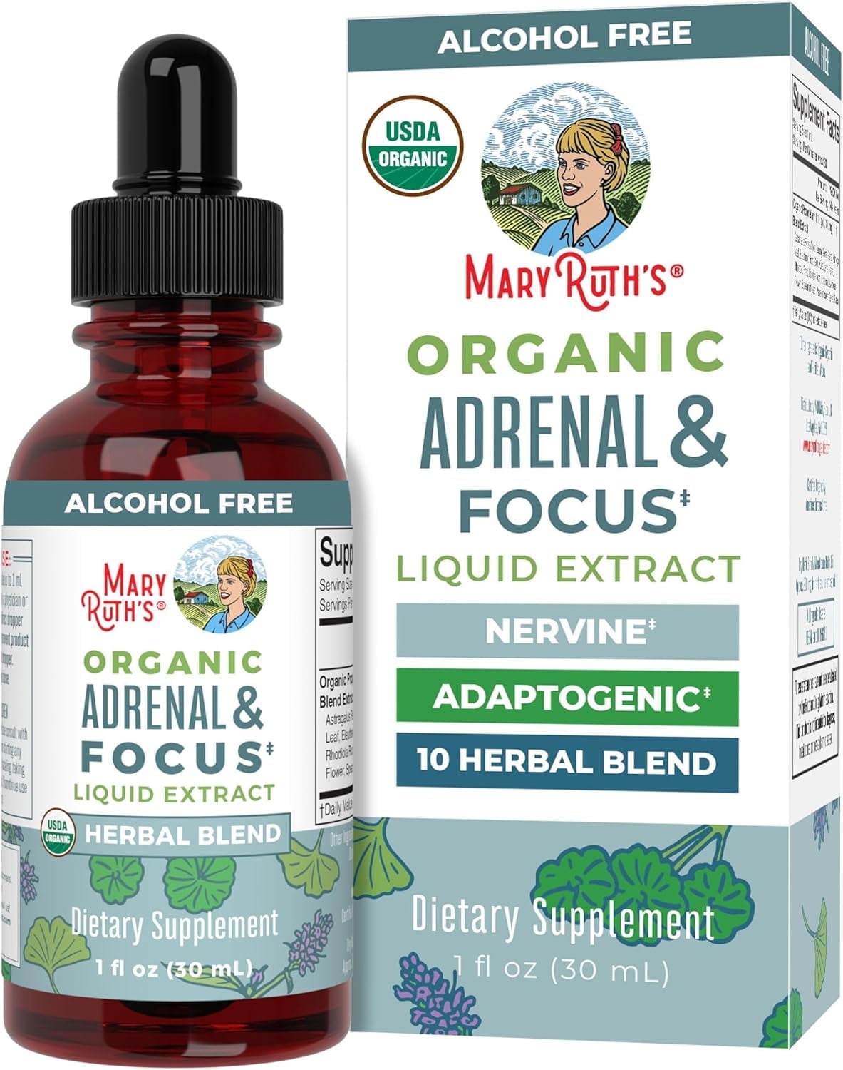 MaryRuth Organics USDA Organic Adrenal & Focus Liquid Drops, Vegan ...