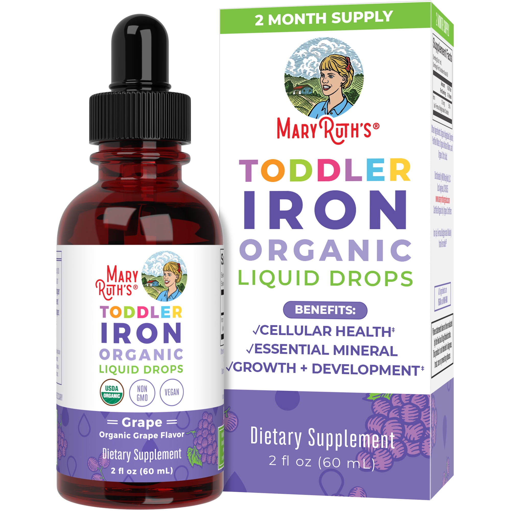 MaryRuth's Kids Organic Iron Liquid Drops | Non-GMO, Vegan | Grape ...