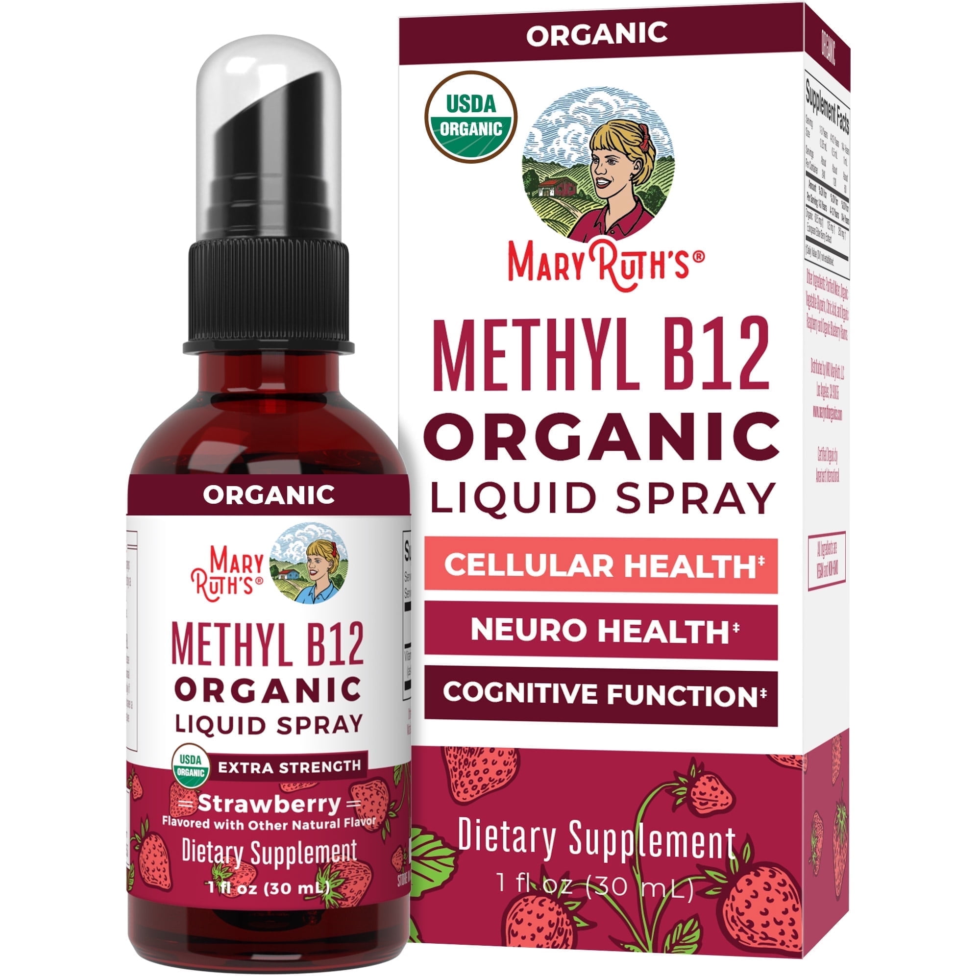 MaryRuth Organics USDA Organic Methyl Vitamin B12 Spray, Strawberry ...