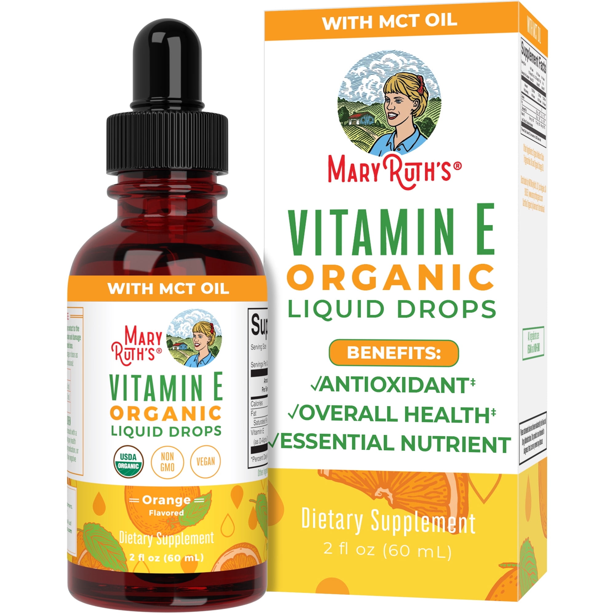 MaryRuth's Vitamin E Liquid Drops | USDA Organic, Vegan, Non-GMO, Sugar-Free | 2 fl oz/60 ml ...