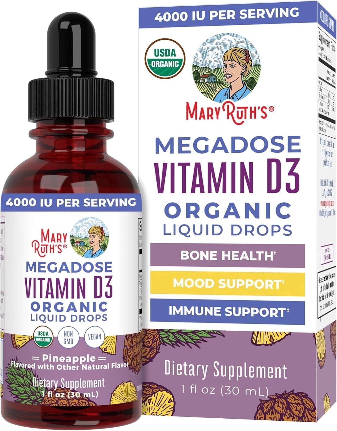 MaryRuth Organics Vitamin D3 Liquid Drops 4000 IU for Immunity, Bone ...