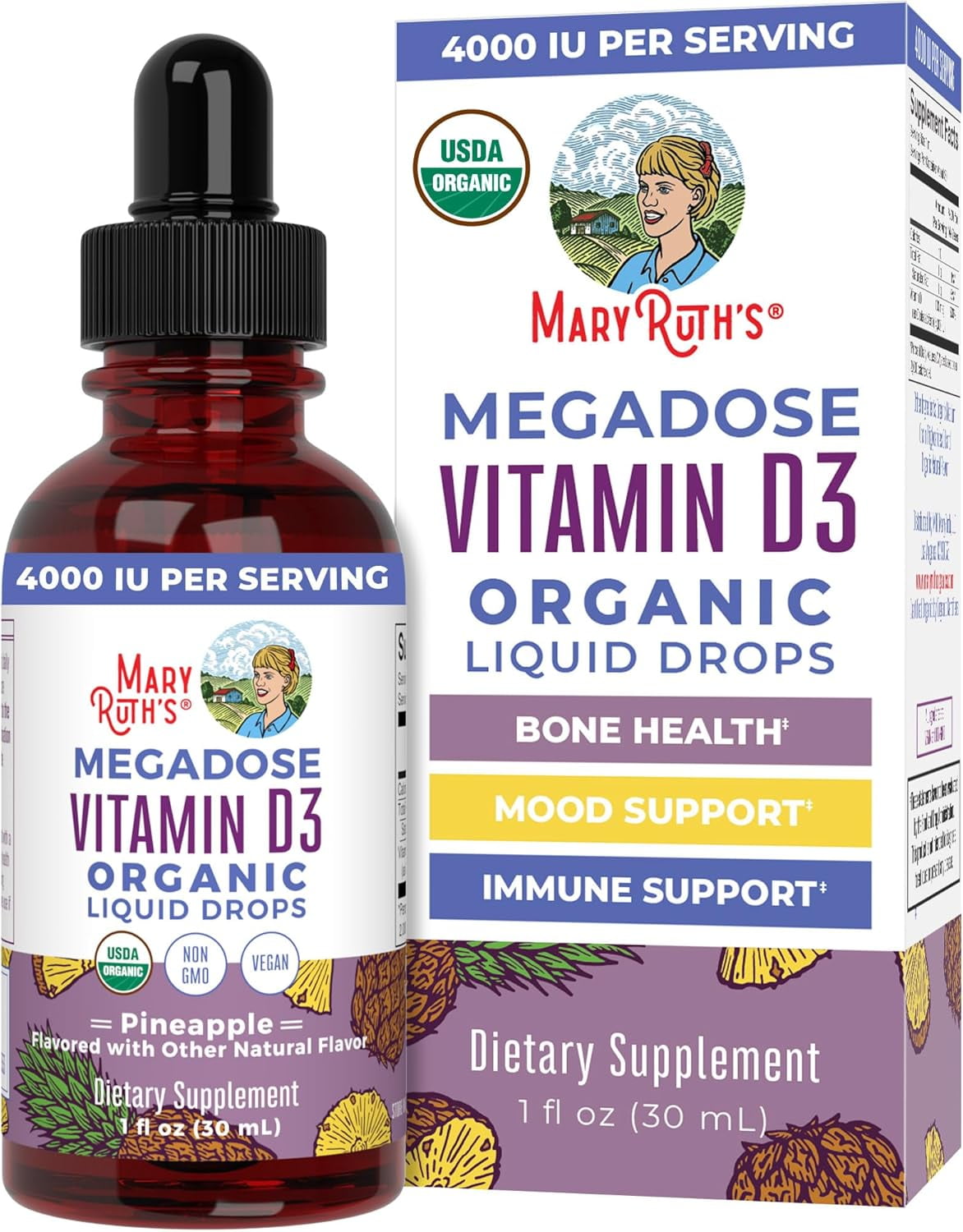 MaryRuth Organics Vitamin D3 Liquid Drops, Immune & Bone Support, Vegan ...