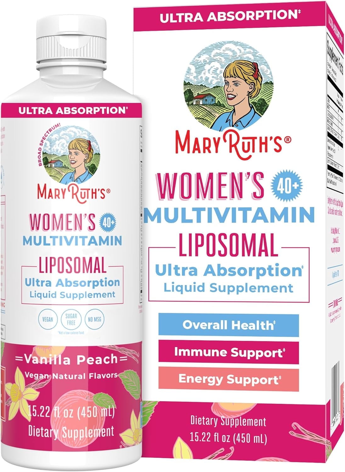 MaryRuth's Women's Multivitamin Liquid 40+ Vanilla Peach 15.22 Fl Oz ...