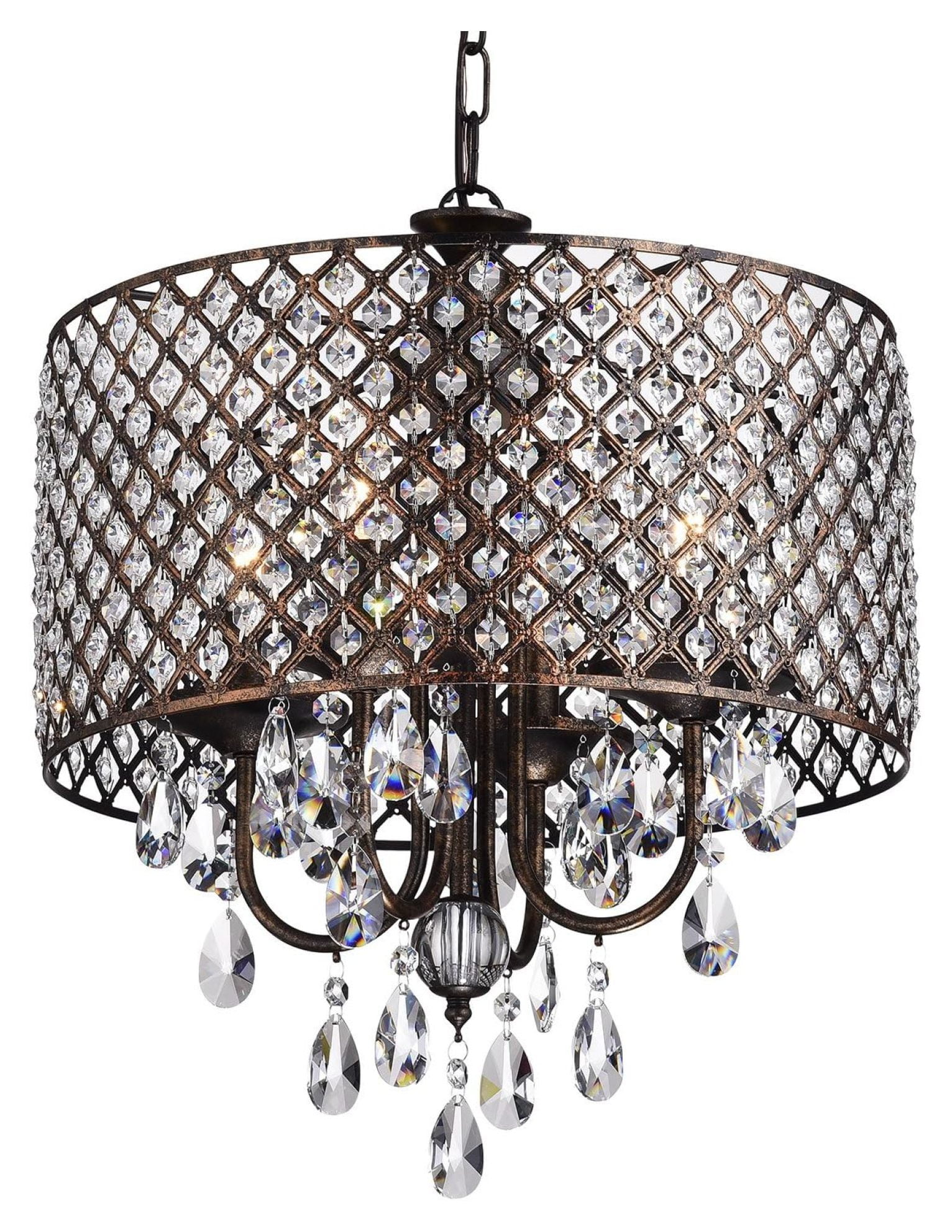 Marya Drum Crystal Chandelier, 4 Lights Glam Lighting Fixture, Antique ...