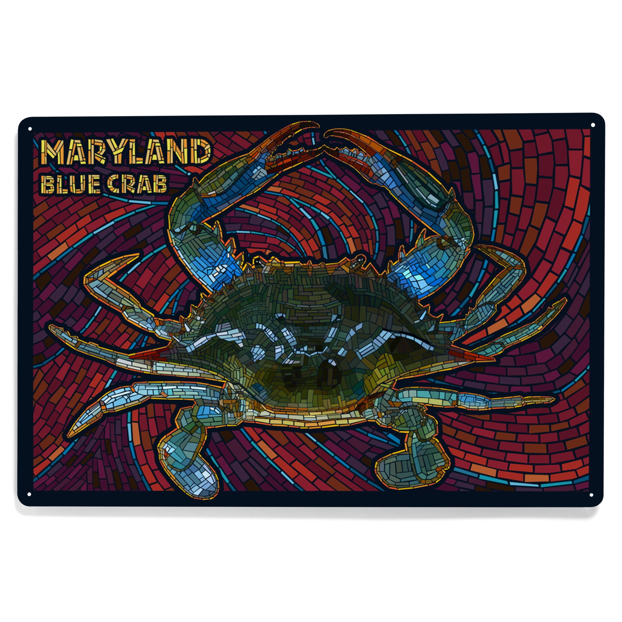 Maryland, Blue Crab Paper Mosaic (12x18 Aluminum Art, Indoor Outdoor ...