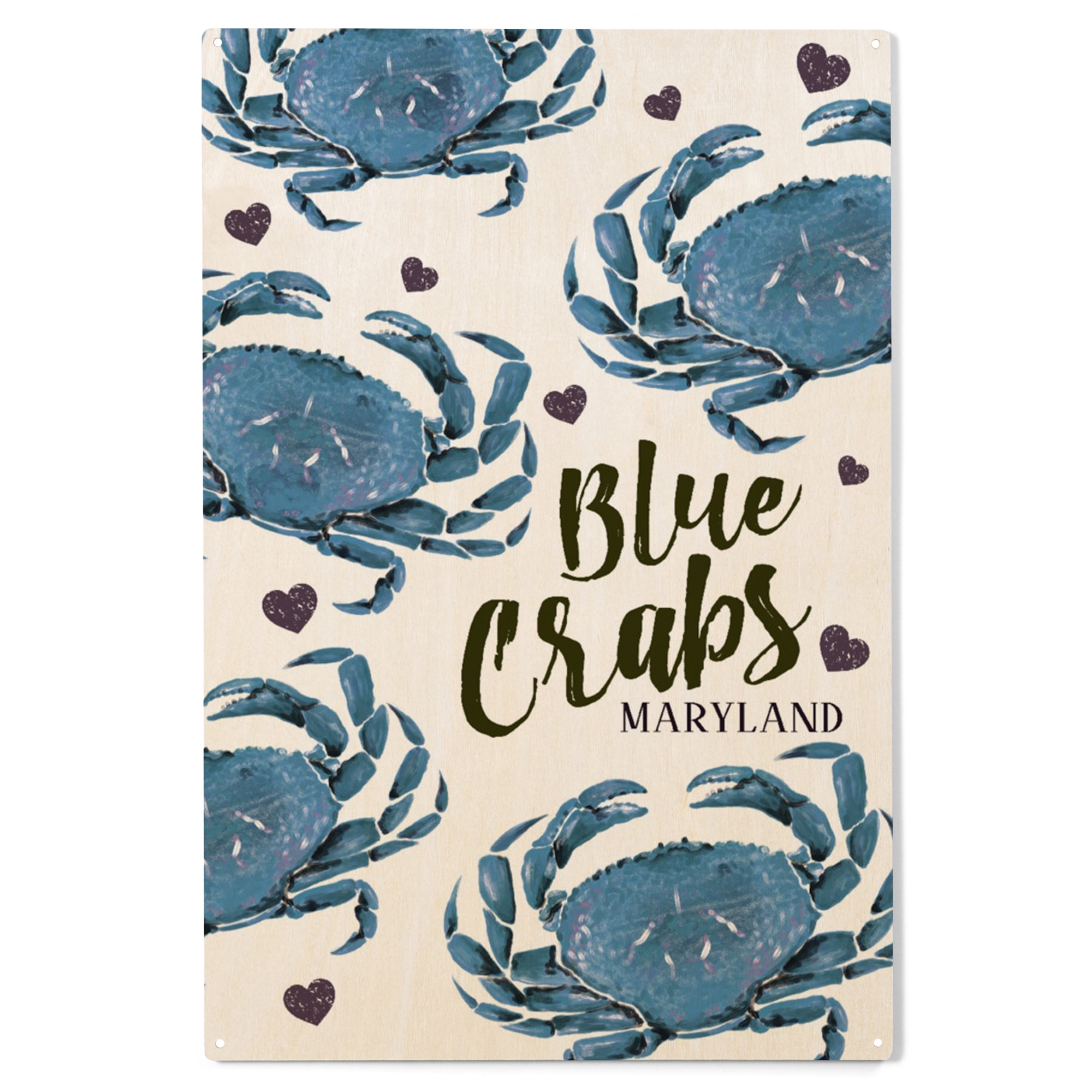 Maryland, Blue Crab Pattern Birch Wood Wall Sign (10x15 Rustic Home ...