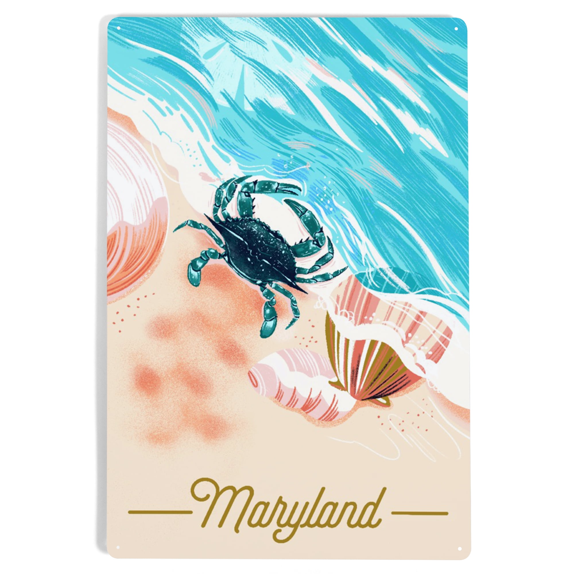 Maryland, Blue Crab and Shells (12x18 Aluminum Art, Indoor Outdoor ...