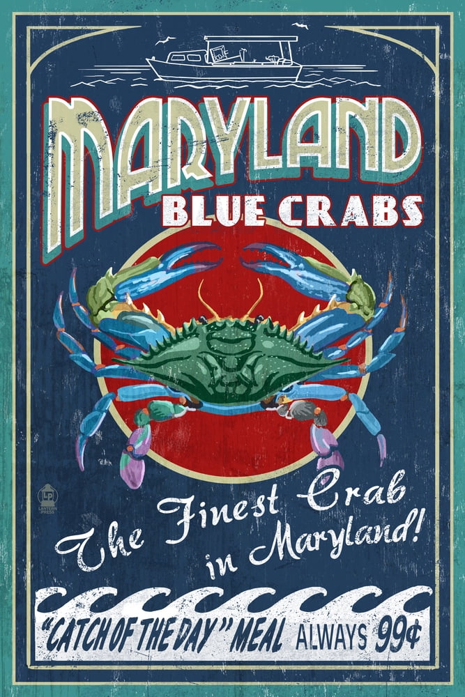Maryland, Blue Crabs Vintage Sign (16x24 Giclee Gallery Art Print ...