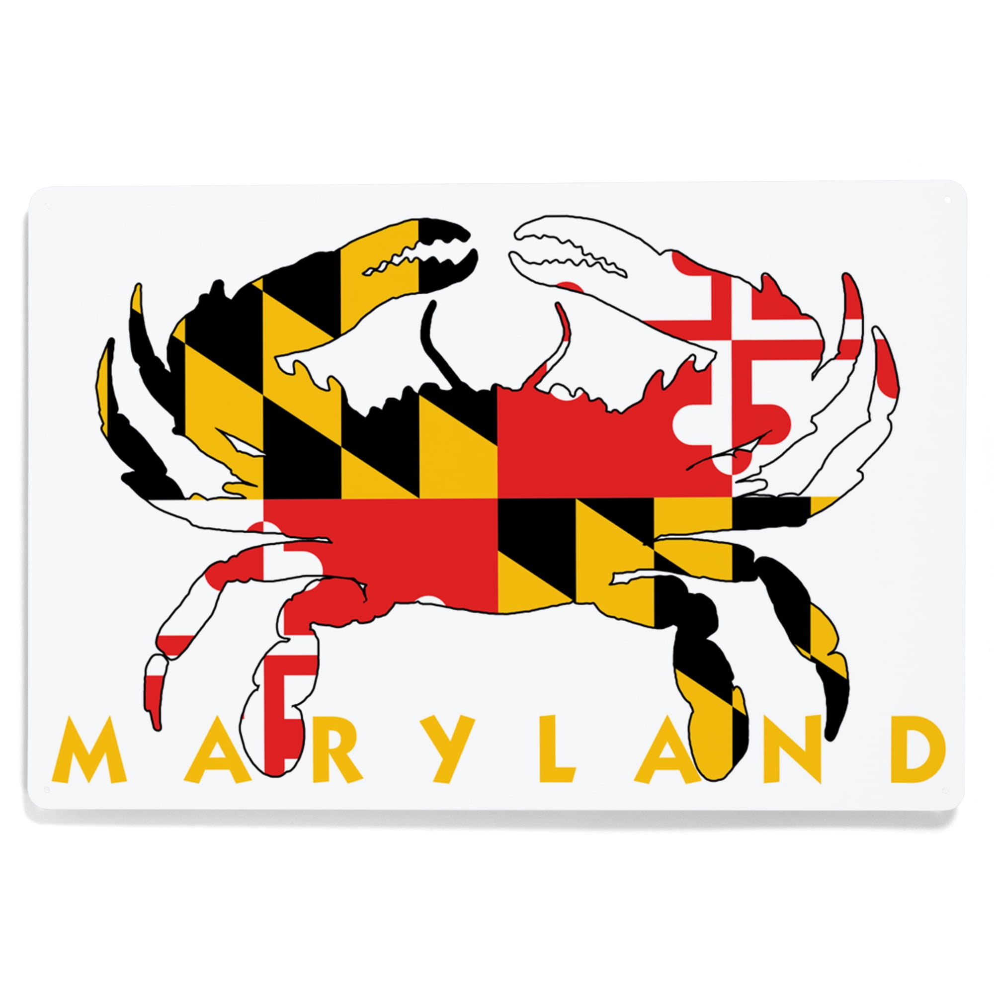 Maryland, Crab Flag (White with Yellow Text) (12x18 Aluminum Art ...