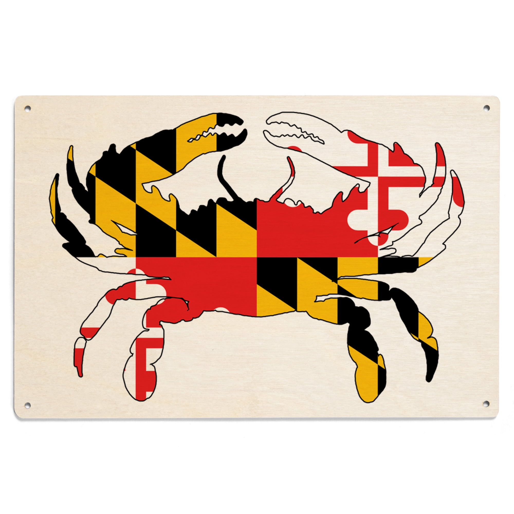 Maryland, Crab Flag (white background) Birch Wood Wall Sign (6x9 Rustic ...