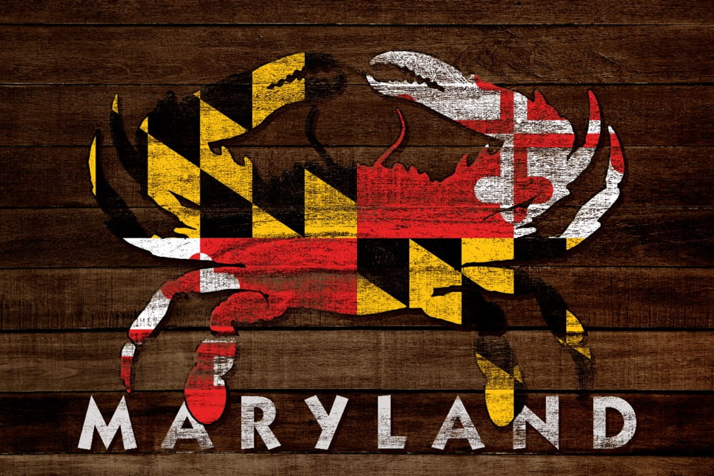 Maryland, Dark Rustic State Flag, Crab (16x24 Giclee Gallery Art Print ...
