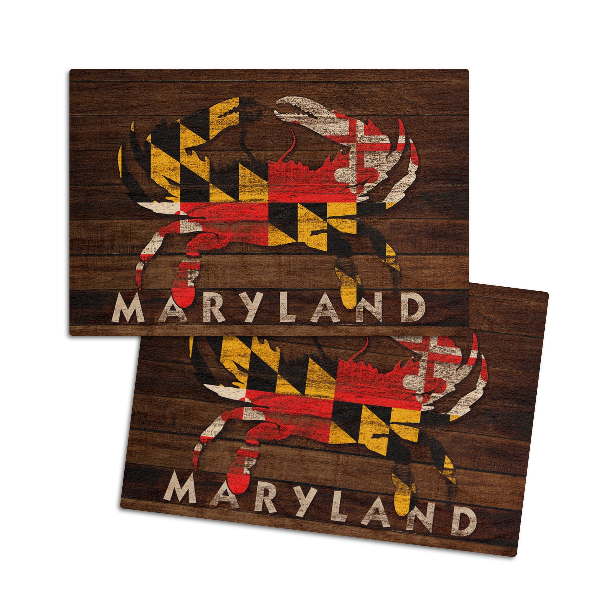 Maryland, Dark Rustic State Flag, Crab (4x6 Birch Wood Postcards, 2 ...