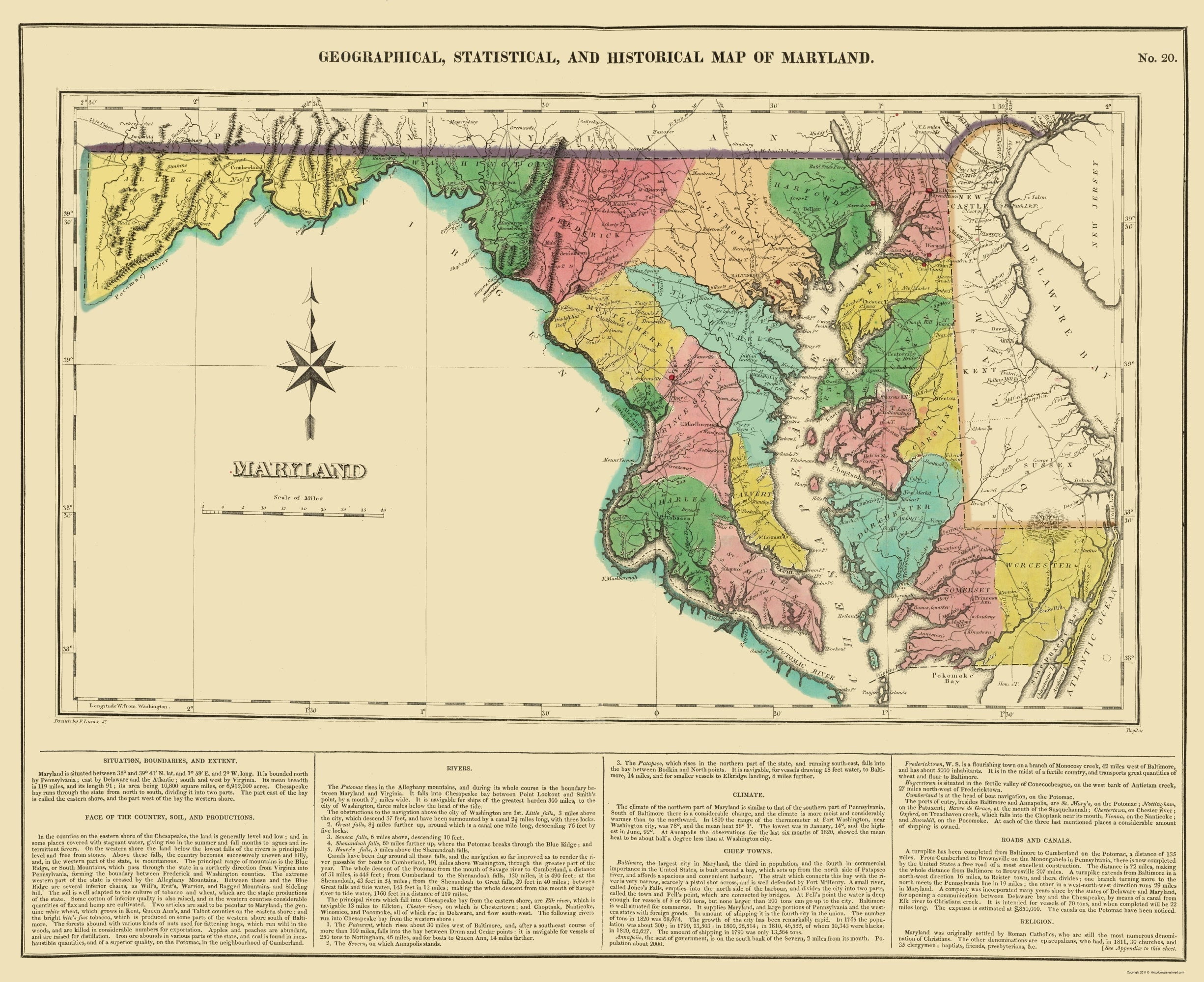 Historic State Map - Maryland Delaware Pennsylvania Virginia Guide ...
