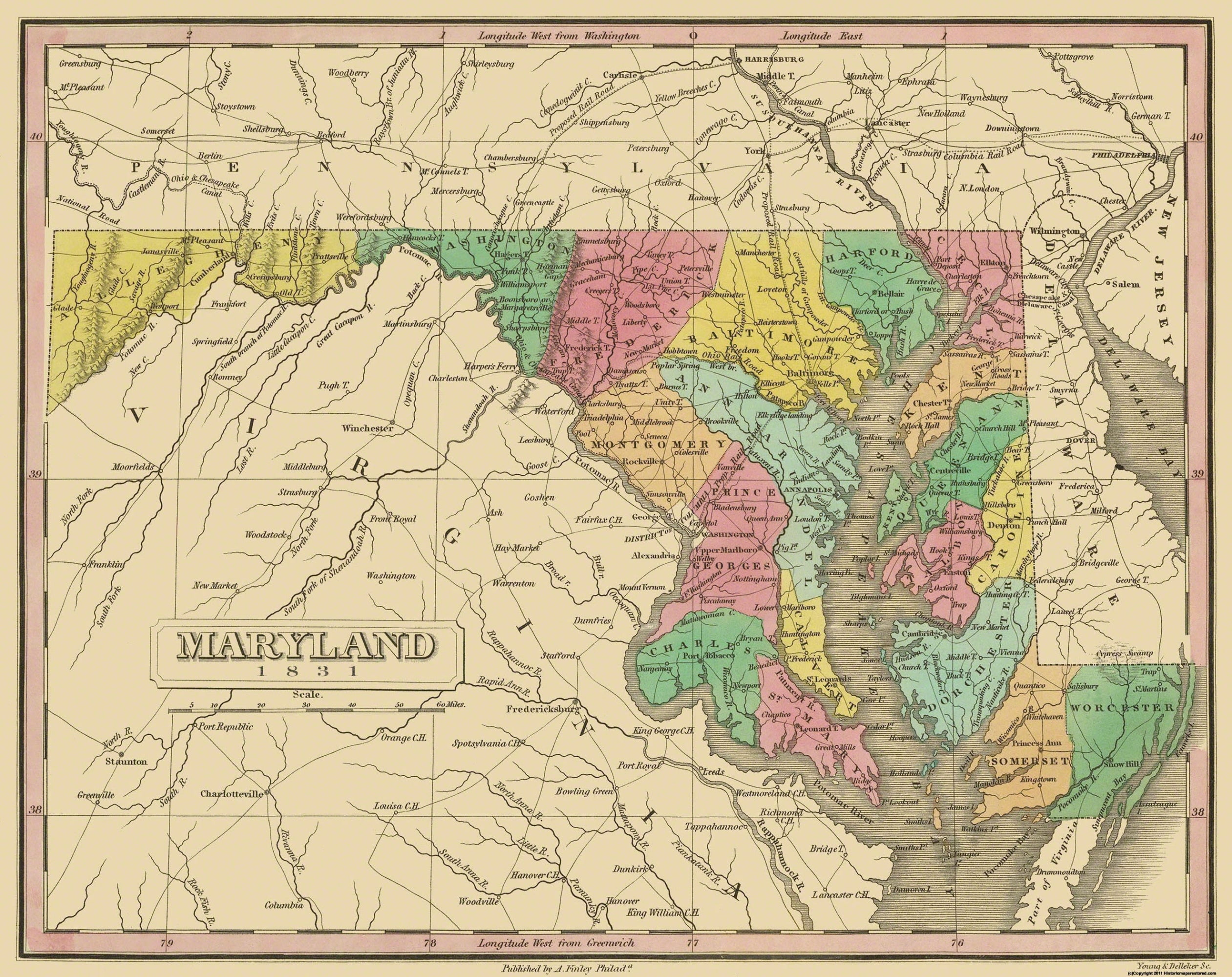 Historic State Map - Maryland - Finley 1831 - 29 x 23 - Vintage Wall ...