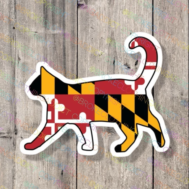 Maryland Flag Cat Vinyl Laptop Sticker Water Bottle Sticker Hard Hat ...