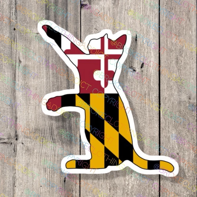 Maryland Flag Cat Vinyl Laptop Sticker Water Bottle Sticker Hard Hat ...