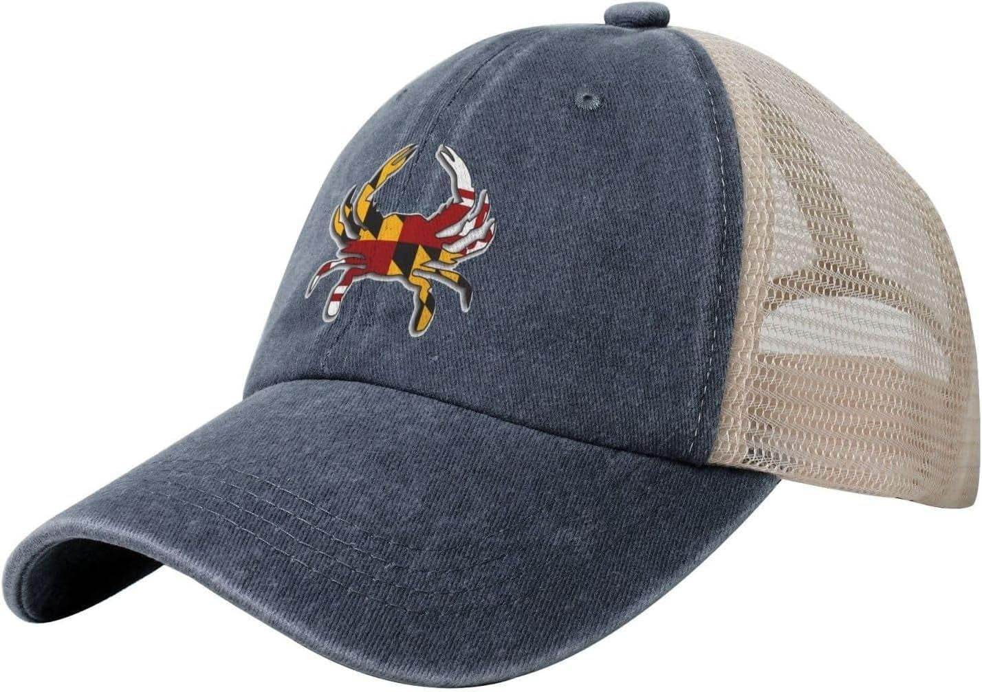 Maryland Flag Crab Outdoor Adjustable Washed Denim Mesh Hat Denim ...