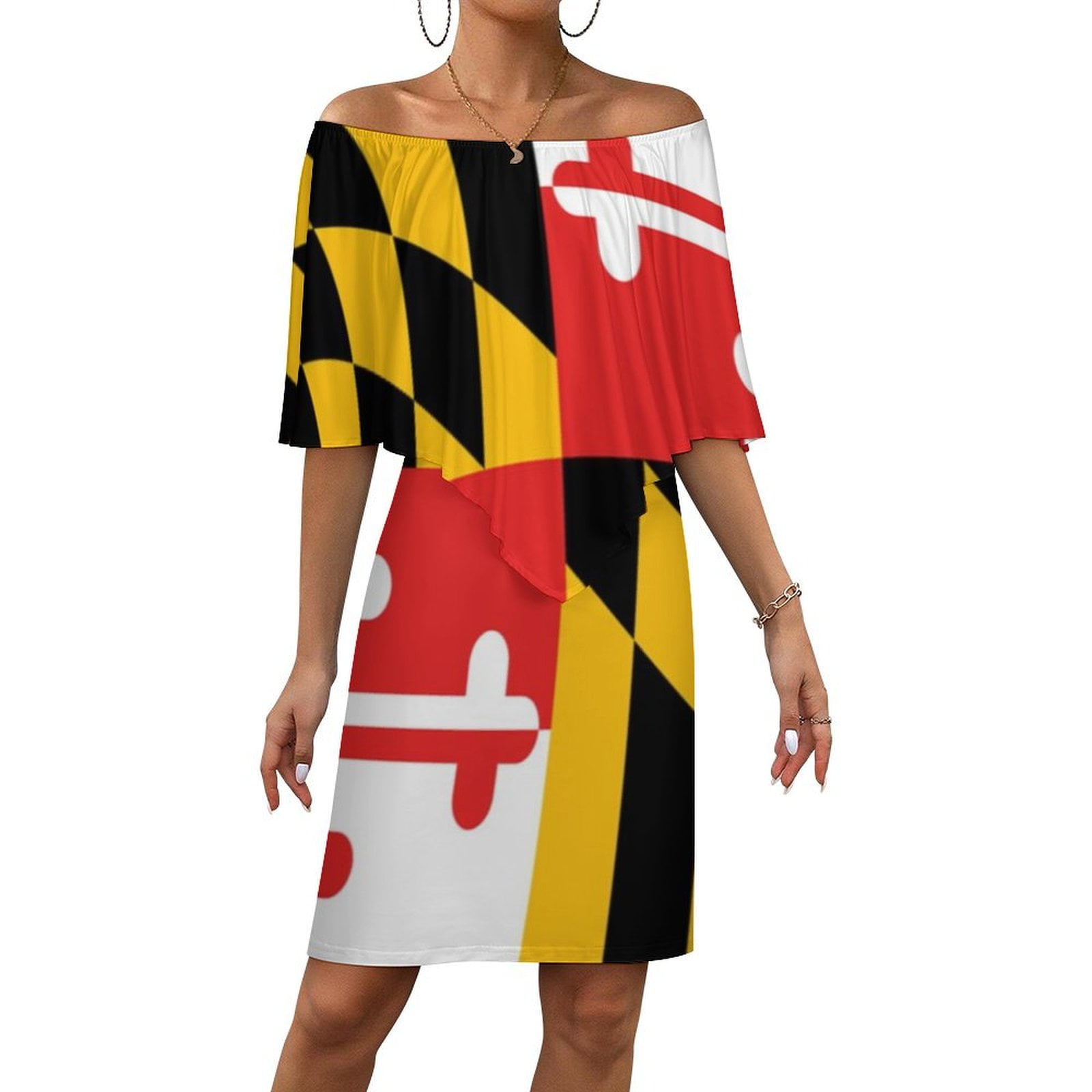 Maryland Flag Women's Off The Shoulder Ruffles Summer Wedding Guest ...